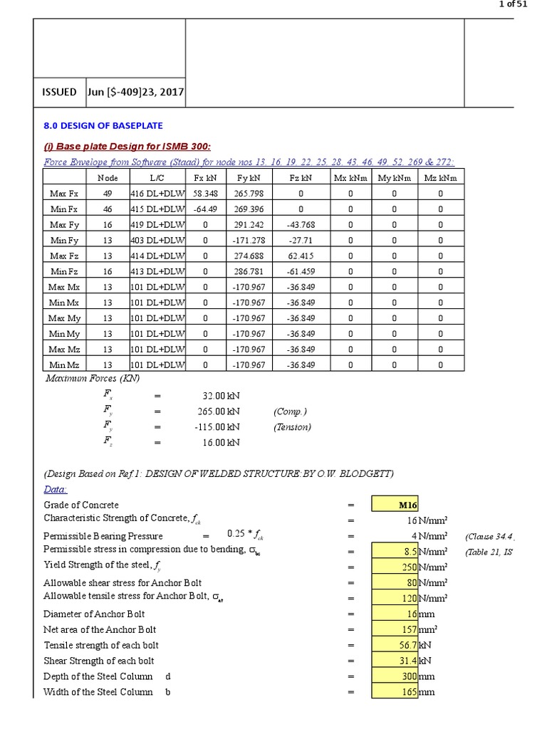 Base Plate Design with Shear Key Analysis | PDF | Bending | Strength Of ...