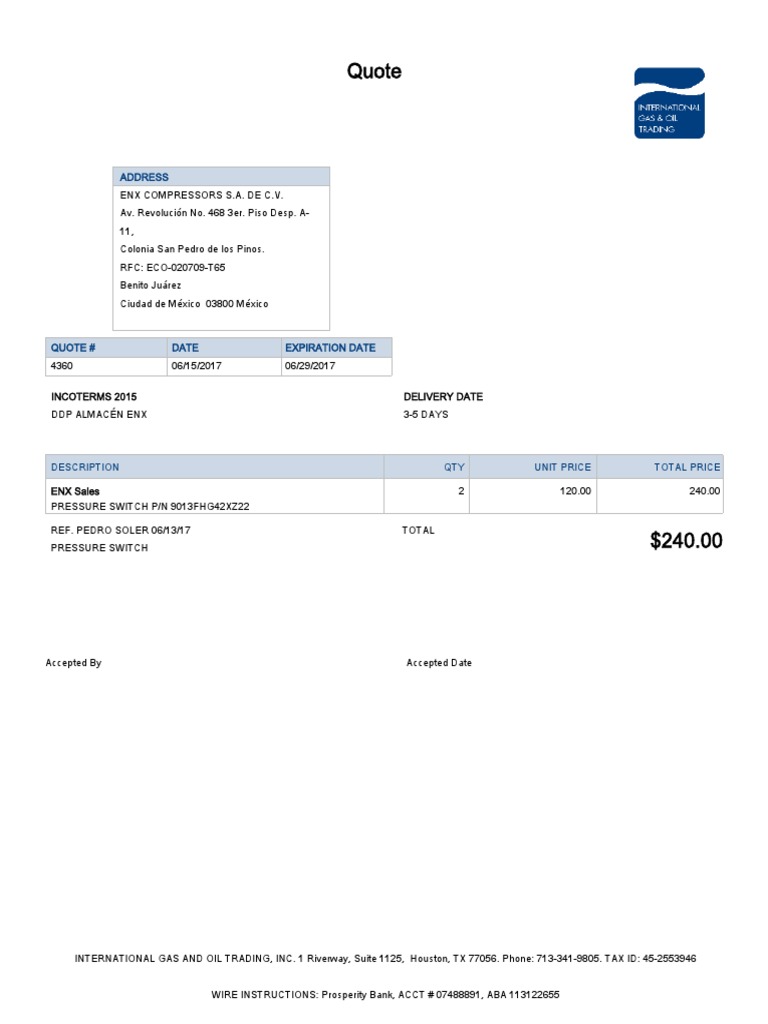 Quote Enx-4360 Pressure Switch | PDF