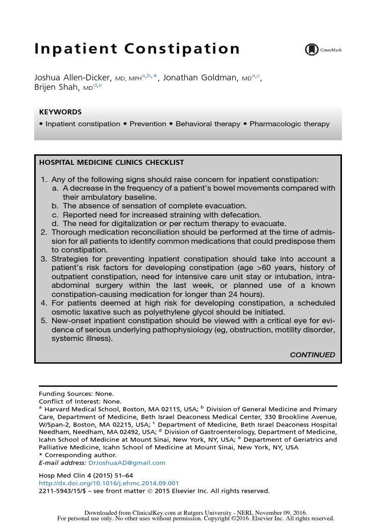 Inpatient Constipation | Constipation | Gastroenterology