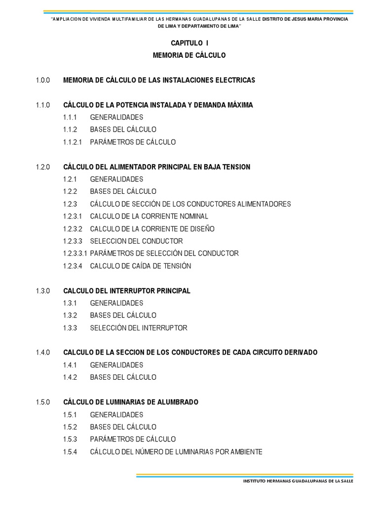 Memoria de Calculo Instalaciones Electricas | PDF | Corriente eléctrica | Energia electrica