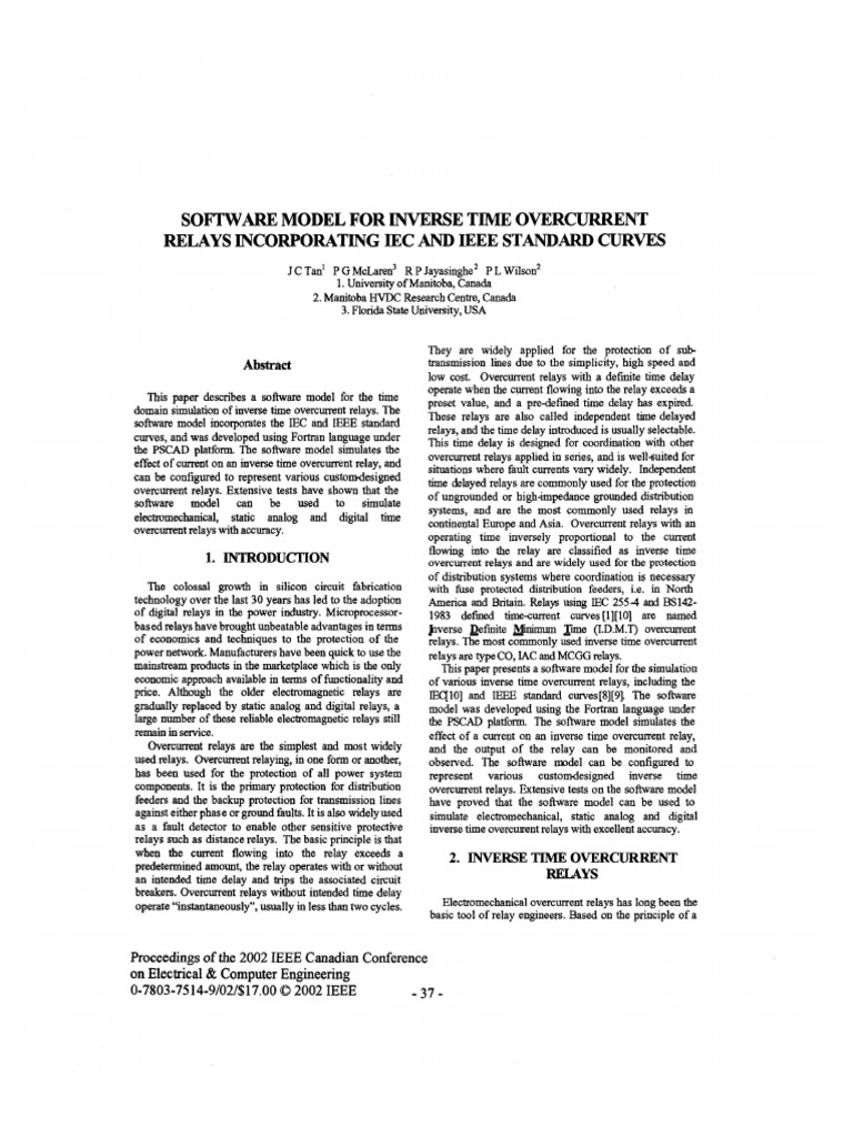 Software Model For Inverse Time Overcurrent Relays Incorporating IEC ...