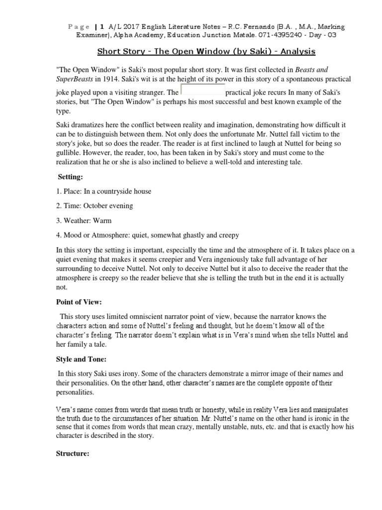 Open Window by Saki | PDF | Saki | Narration