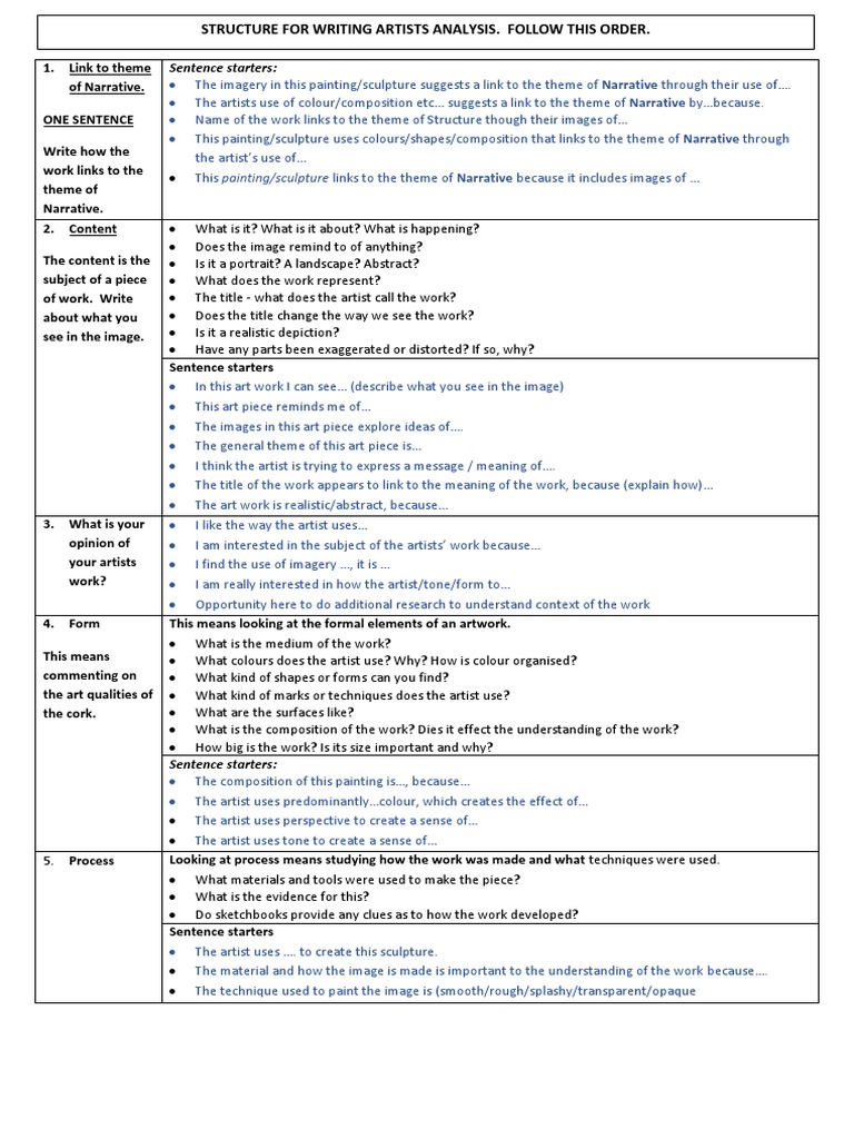 GCSE Art Analysis Sentence Starters | PDF | Composition (Visual Arts ...
