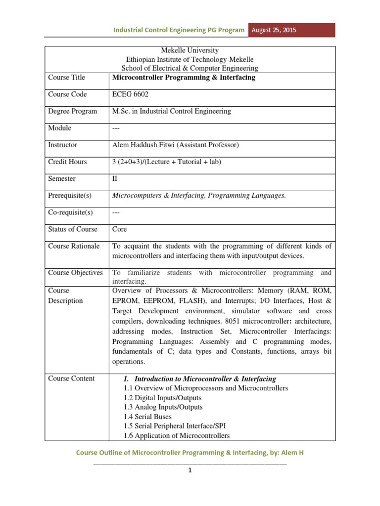 Microcontroller Outline | PDF | Microcontroller | Electrical Engineering