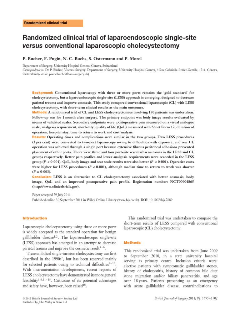 Versus Conventional Laparoscopic Cholecystectomy: Randomized Clinical Trial of Laparoendoscopic ...