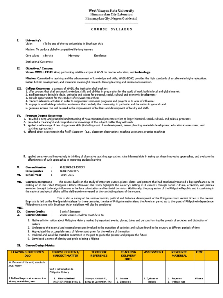 History Syllabus | PDF | Lifelong Learning | Philippines