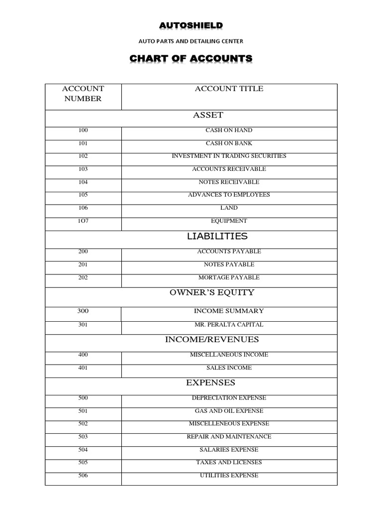 Chart of Accounts: Asset | PDF