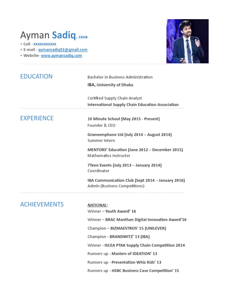 CV - Ayman Sadiq - 10MS | PDF | Dhaka | World Politics