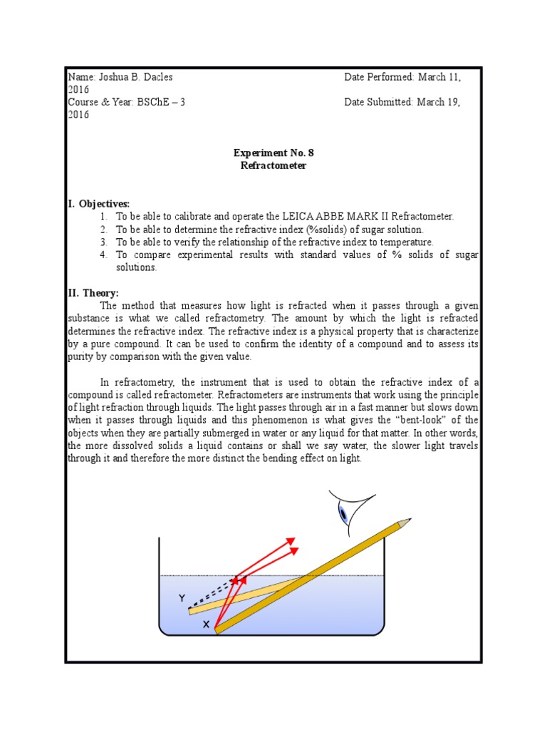 Experiment 8 Refractometer | PDF | Refraction | Refractive Index