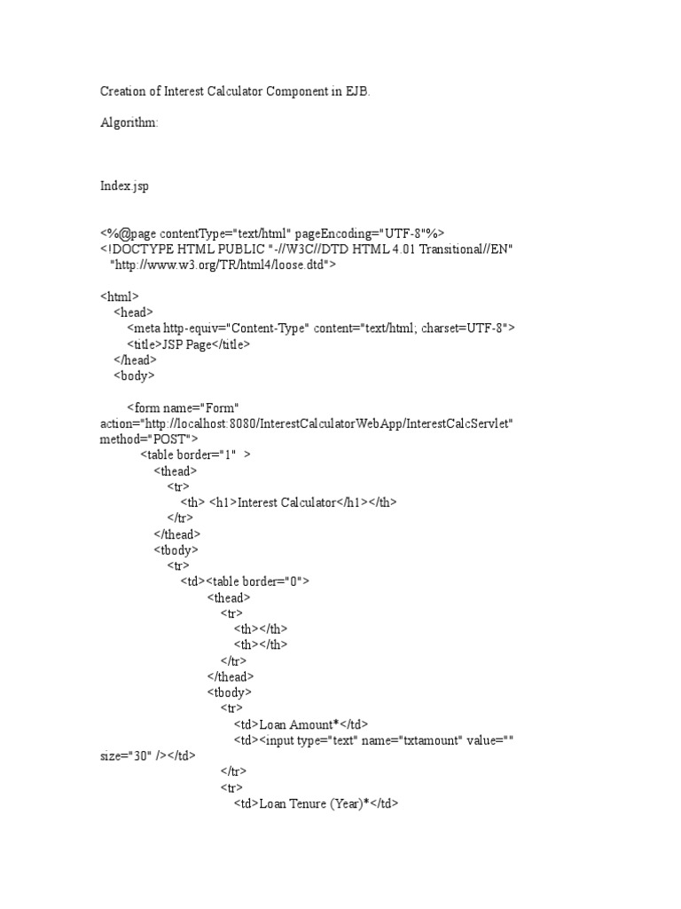 Ex2 - Creation of Interest Calculator Component in EJB | PDF | Html | Software Development