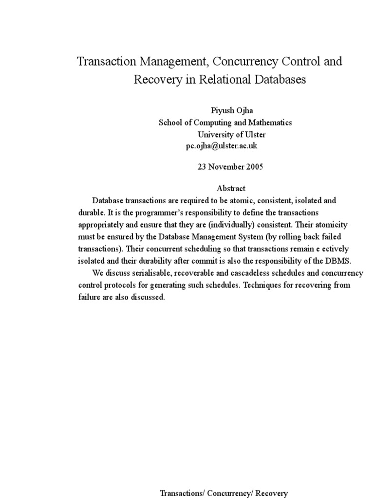 Database Transactions and Concurrency Control | PDF | Acid | Database Transaction