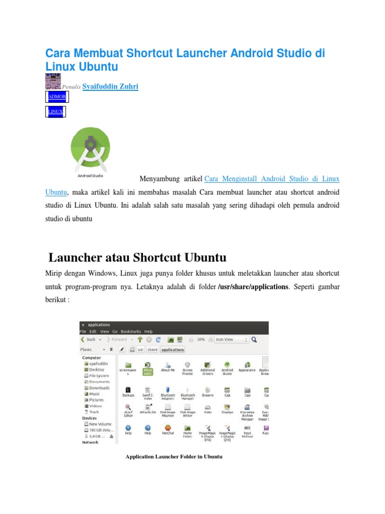 Cara Membuat Shortcut Launcher Android Studio Di Linux Ubuntu | PDF ...