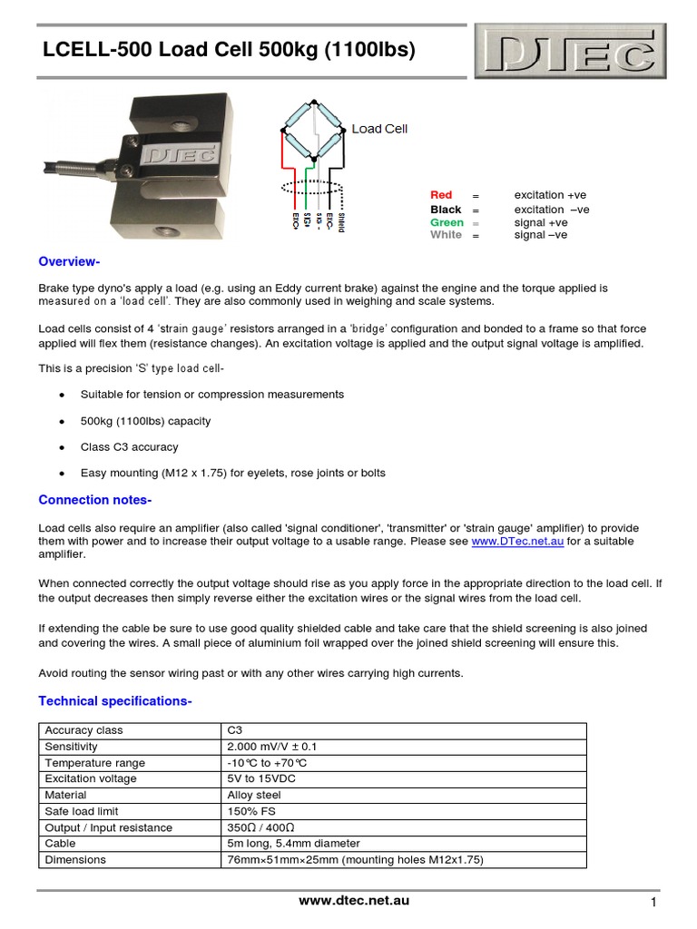 Load Cell Data Sheet 500kg | PDF | Electrical Components | Electrical ...