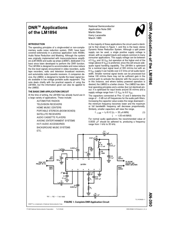 DNR Applications for LM1894 Explained | PDF