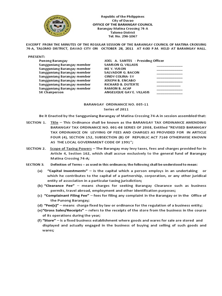 Brgy Tax Ordinance | PDF | Fee | Receipt