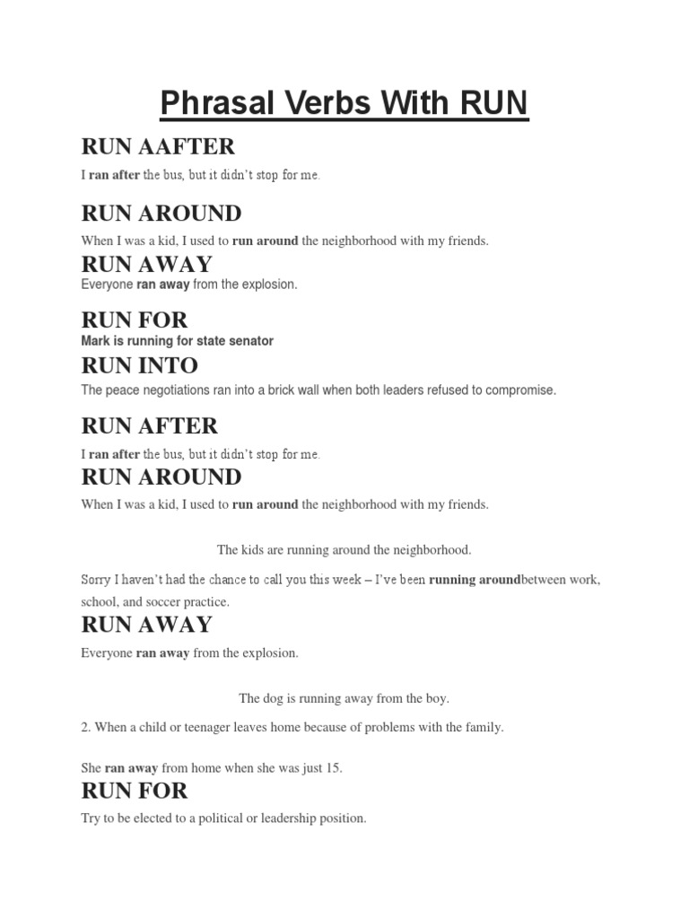 Phrasal Verbs With Run | PDF