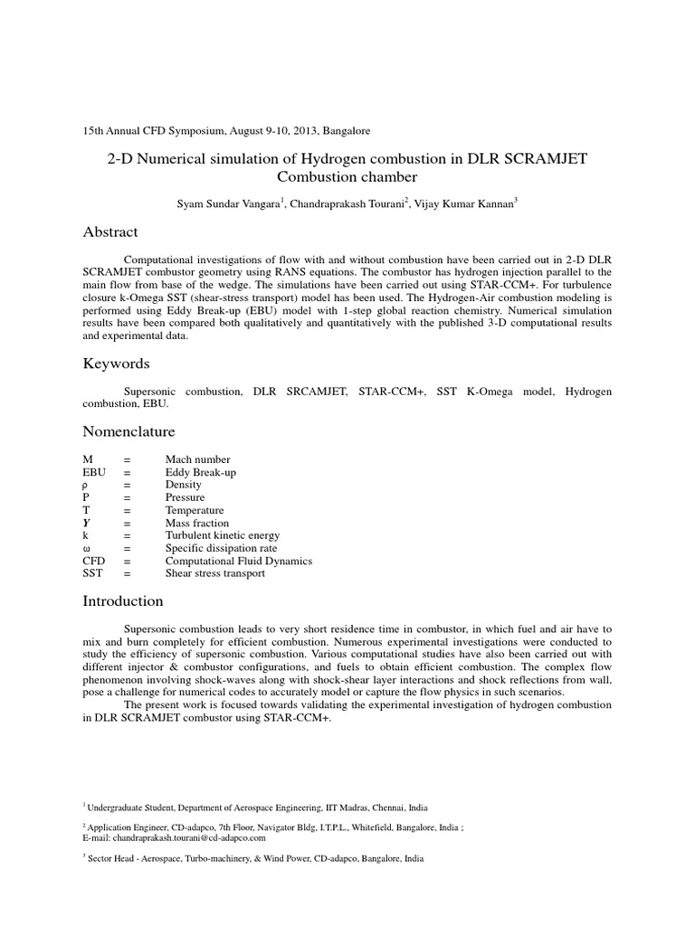 2-D Numerical Simulation of Hydrogen Combustion in DLR SCRAMJET Combustion Chamber | Download ...