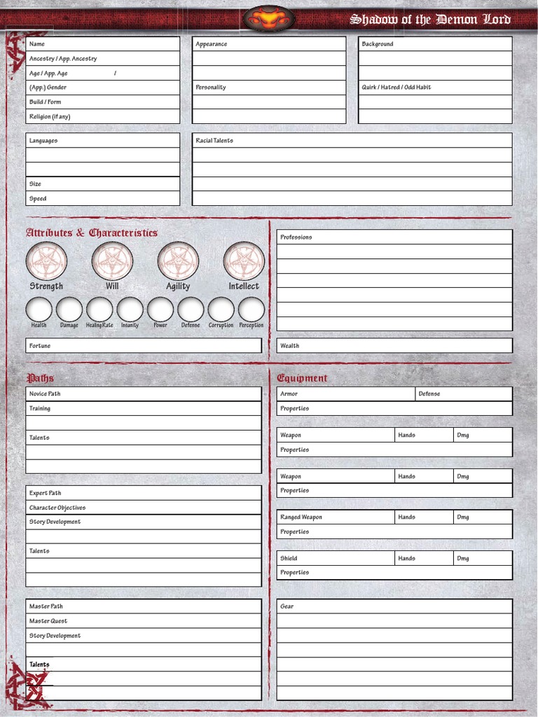 SotDL Character Sheet (Detailed) PDF | Download Free PDF | Tabletop ...