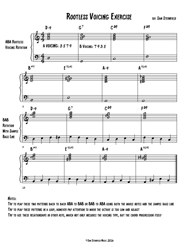 Rootless Voicing Exercise PDF | PDF | Music Theory | Pitch (Music)