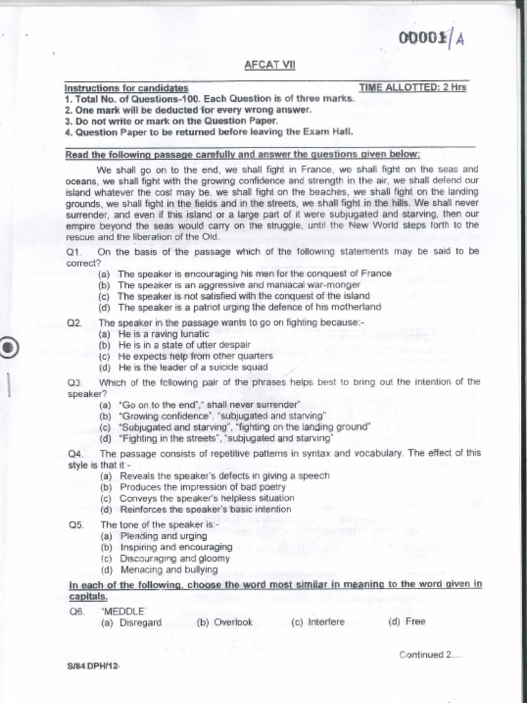 AFCAT Previous Question Papers 01 2013 PDF | PDF