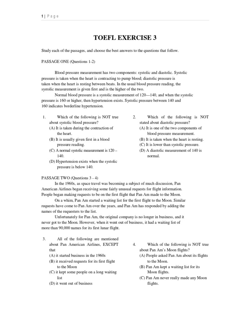 Reading - ToEFL Exercise 3 | PDF | Blood Pressure | Hypertension