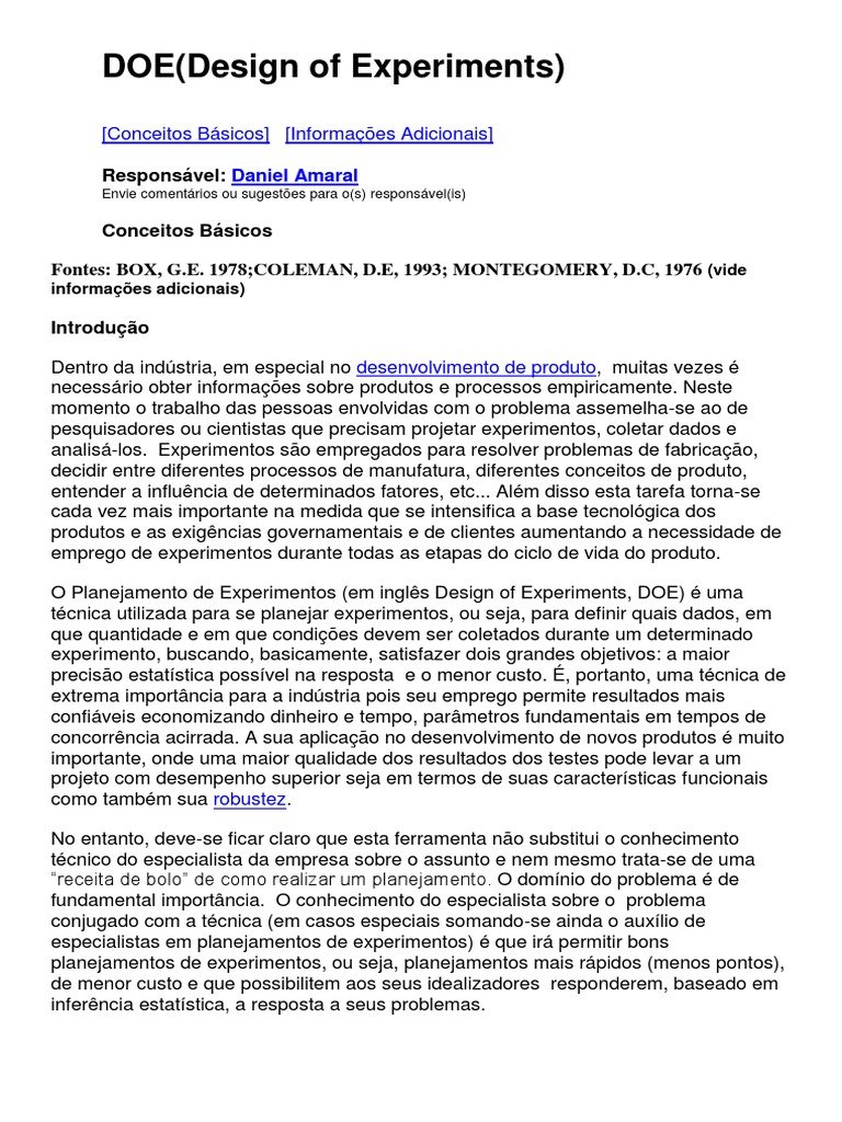 DOE (Design of Experiments) | PDF | Experimento | Indústrias