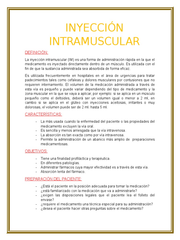 Inyeccion Intramuscular | PDF | Inyección (medicina) | Medicamentos con ...