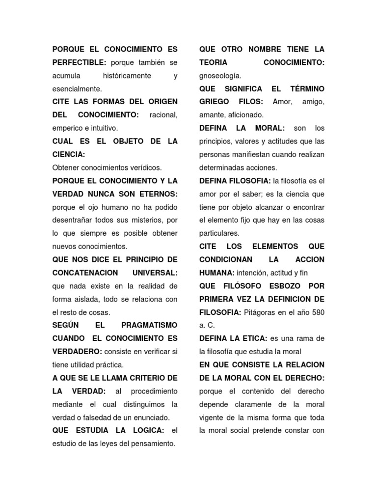 Cuestionario Filosofia 3 Parcial | PDF | Verdad | Conocimiento