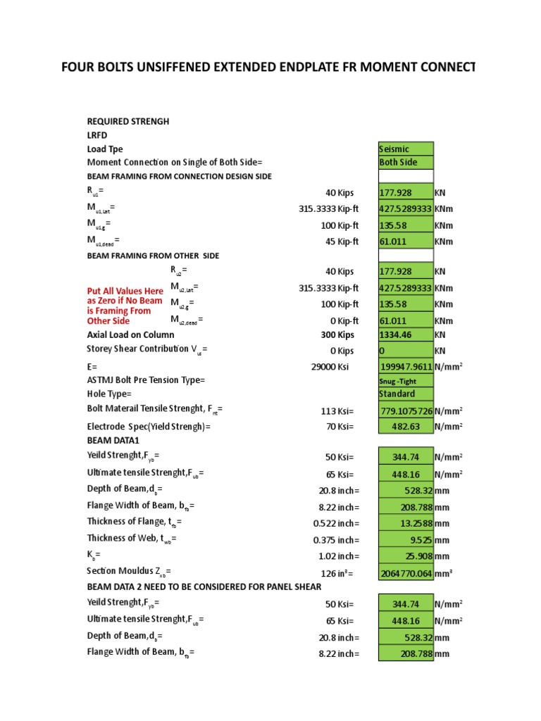 Four Bolts Extended Stiffened Endplate FR Moment Connection - Aisc | PDF