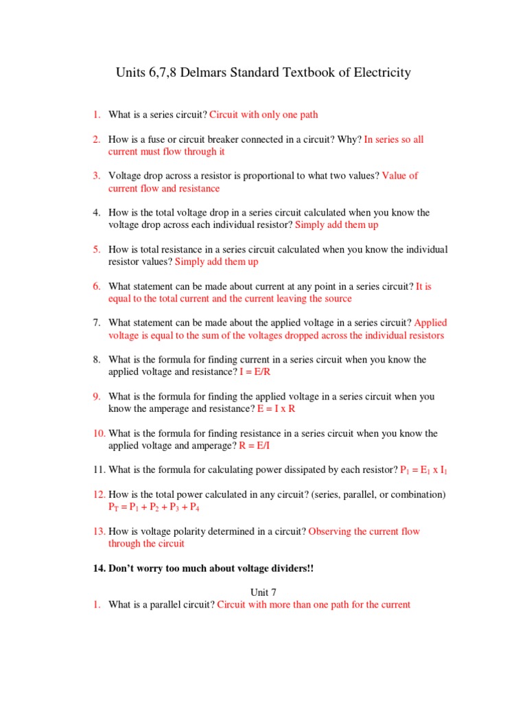Answers Units 6,7,8 Delmars Standard Textbook of Electricity | PDF ...