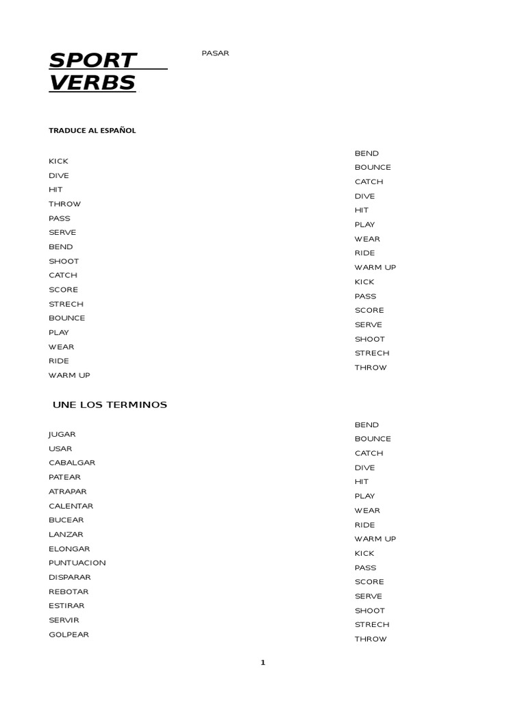 Sport Verbs: Traduce Al Español | PDF | Sports