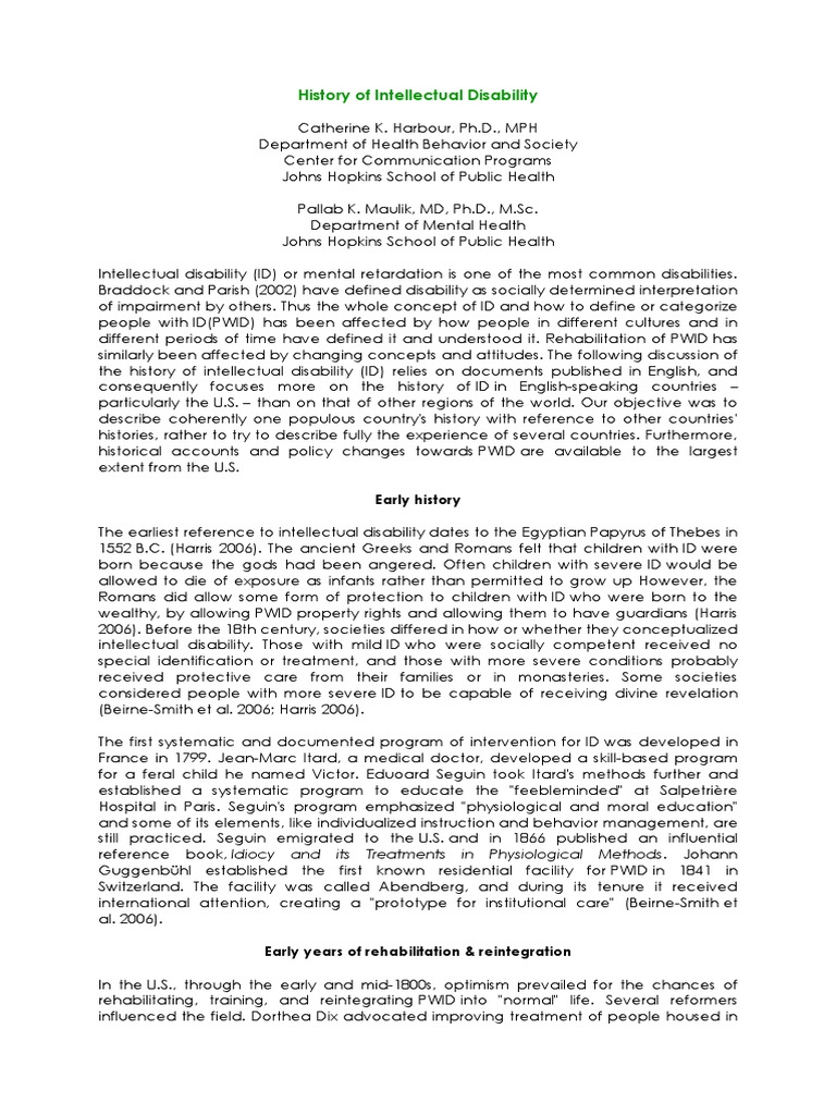 History of Intellectual Disability | PDF | Intellectual Disability ...