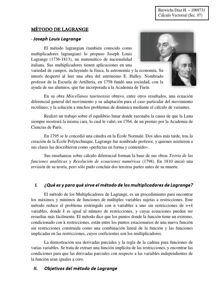 Multiplicadores de Lagrange | Descargar gratis PDF | Ecuaciones | Optimización Matemática