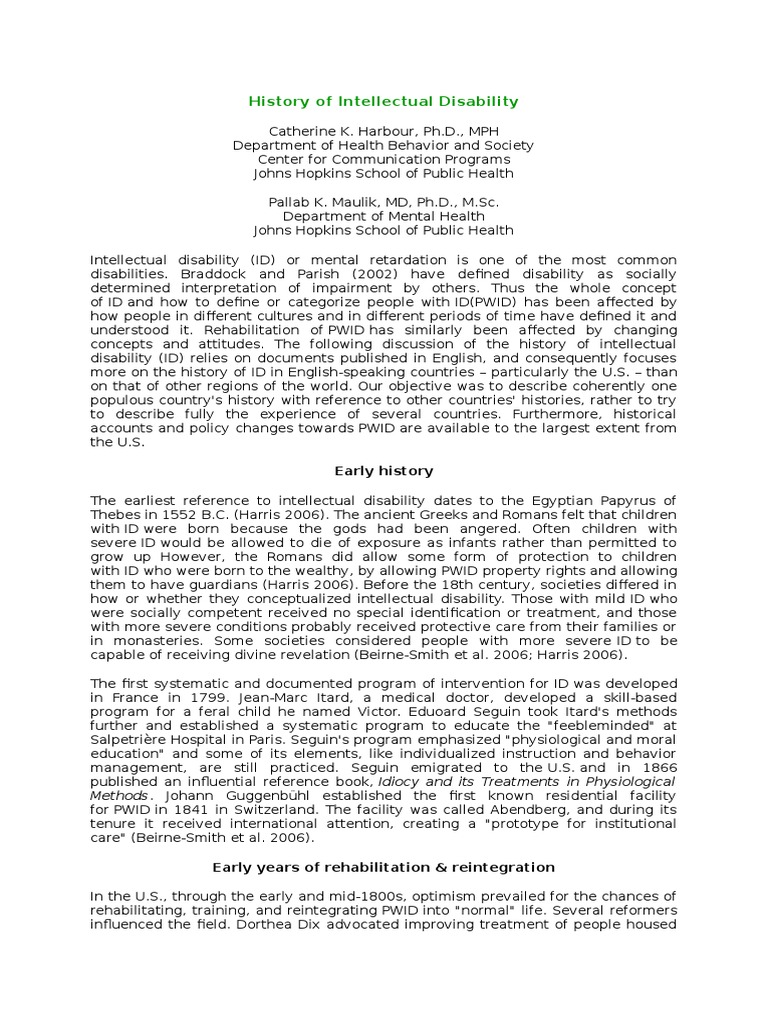 Evolution of Intellectual Disability Care | PDF | Intellectual ...