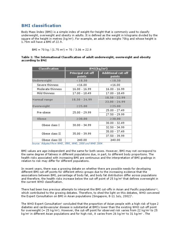 BMI Classification | PDF | Body Mass Index | Human Size