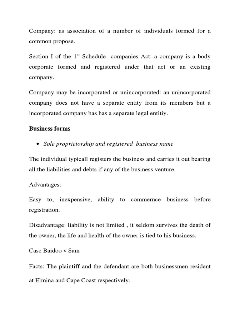 Company Law Short Notes | PDF | Partnership | Legal Personality