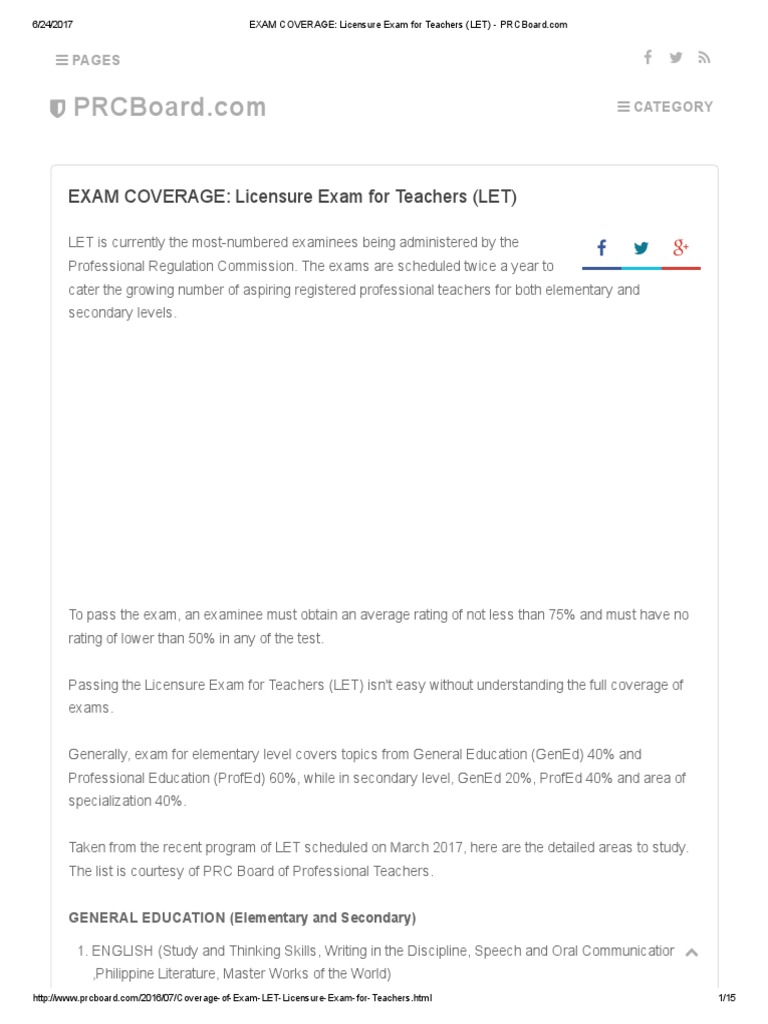 LET Exam Coverage Guide | PDF | Social Science | English Studies