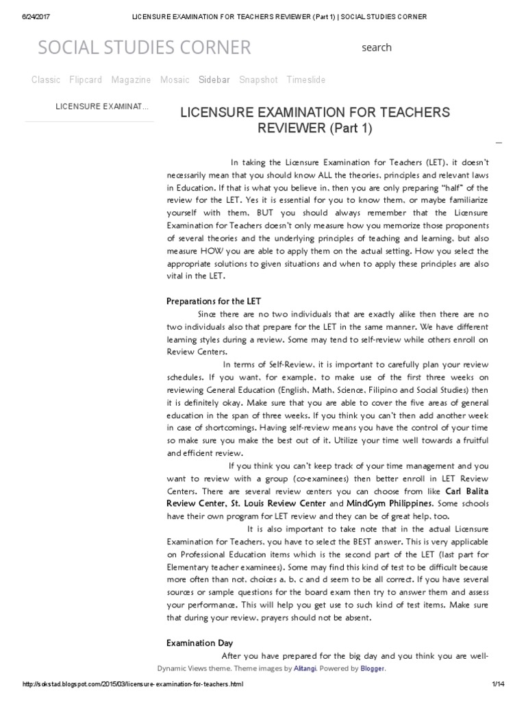 Licensure Examination For Teachers Reviewer (Part 1) - Social Studies ...