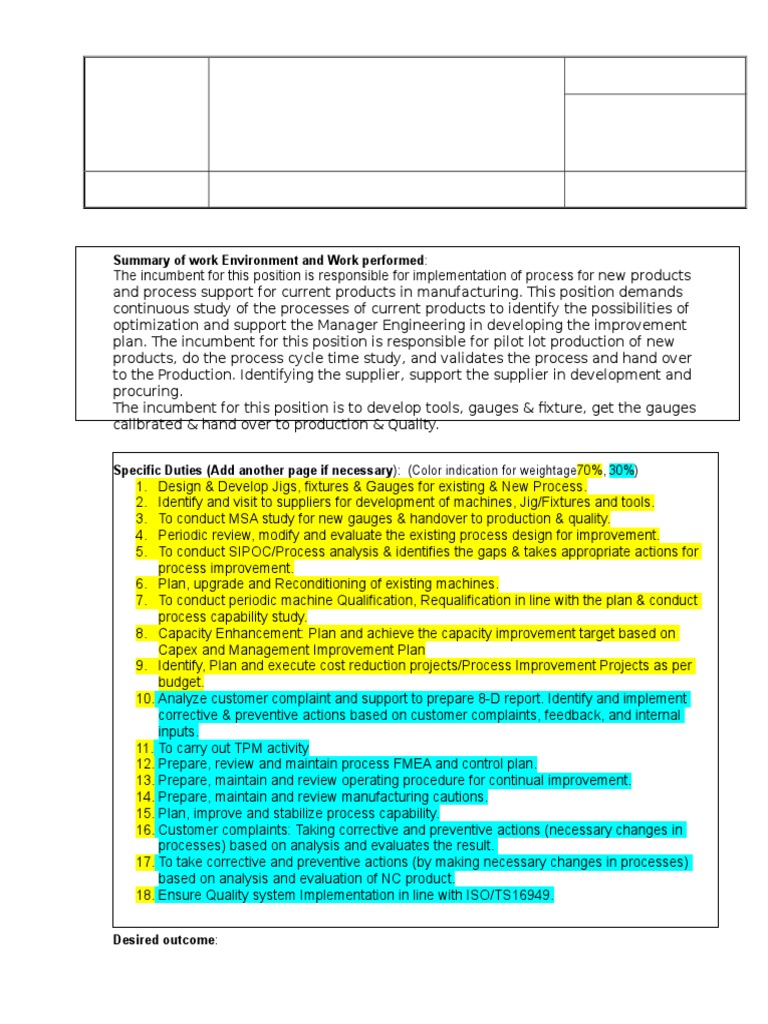 JD - Process Engineering Nashik | PDF | Quality Management System ...