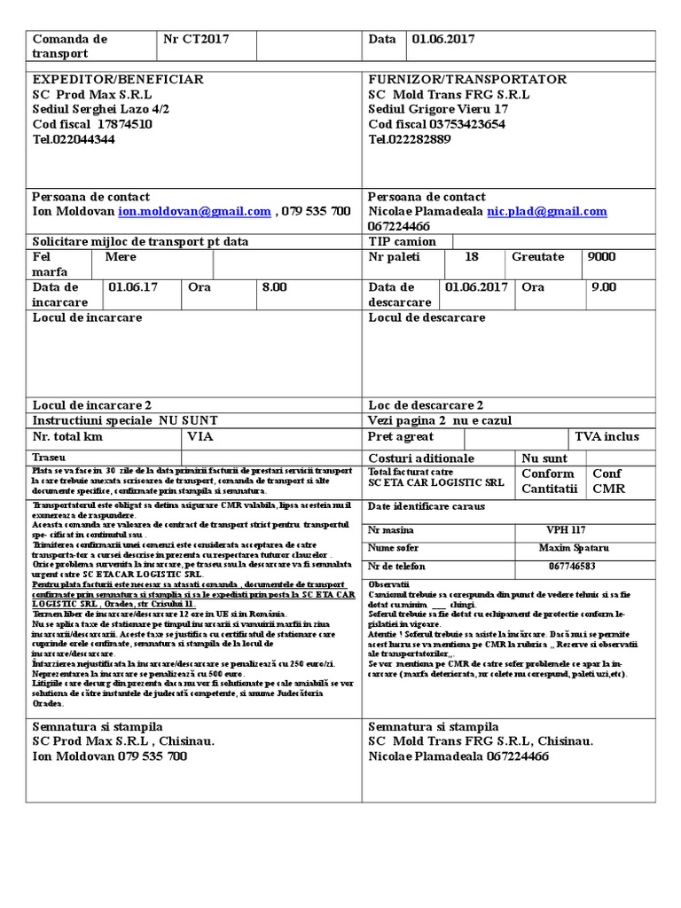 Comanda Transport | PDF