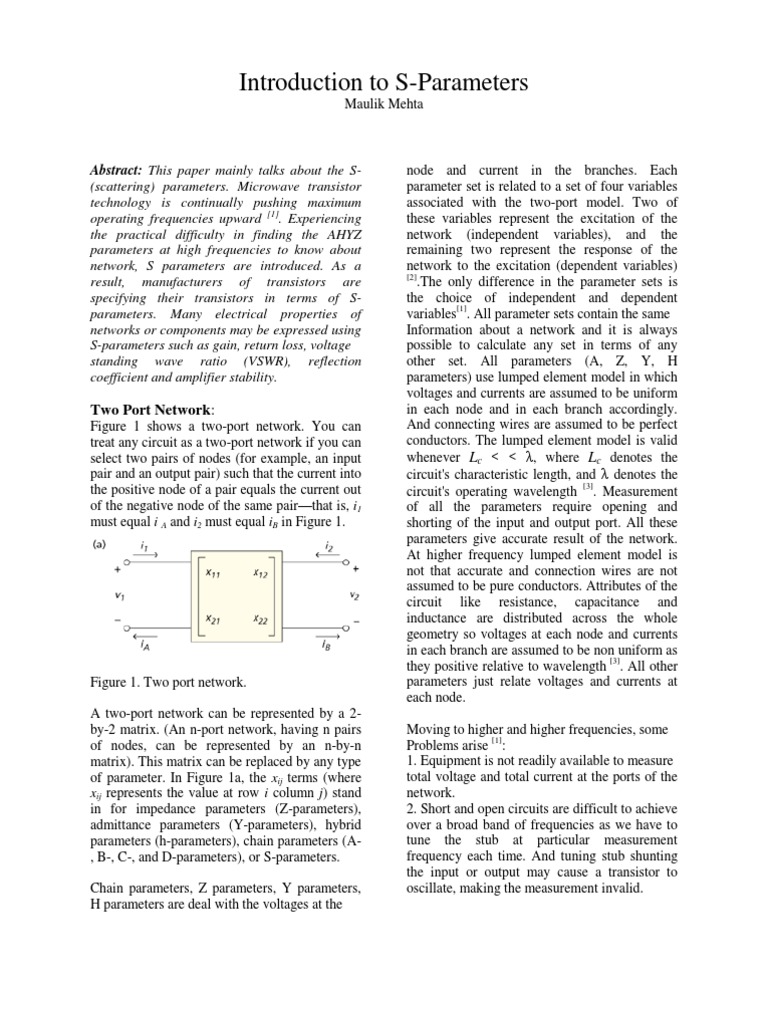 Introduction To S-Parameters: Abstract: This Paper Mainly Talks About ...