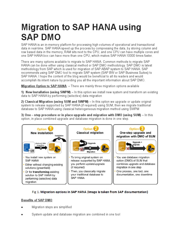 Migration To SAP HANA Using SAP DMO | PDF | Sap Se | Databases