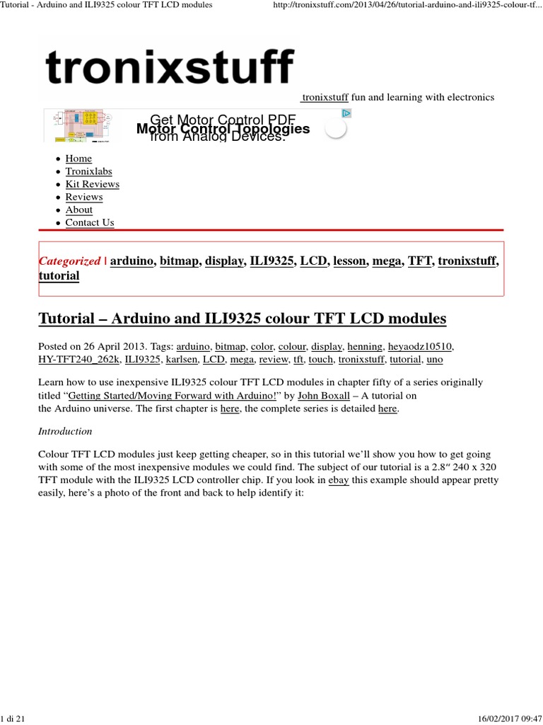 Tutorial Arduino And Ili9325 Colour Tft Lcd Modules Download Free Pdf Rgb Color Model