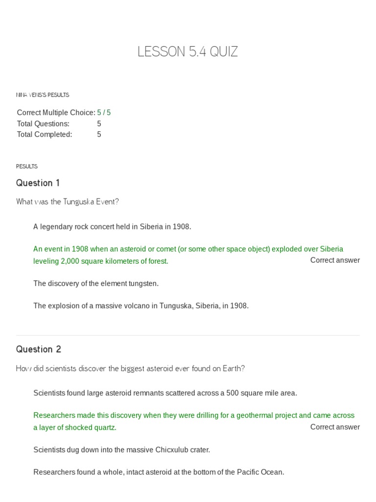 Lesson 5.4 Quiz: What Was The Tunguska Event? | PDF