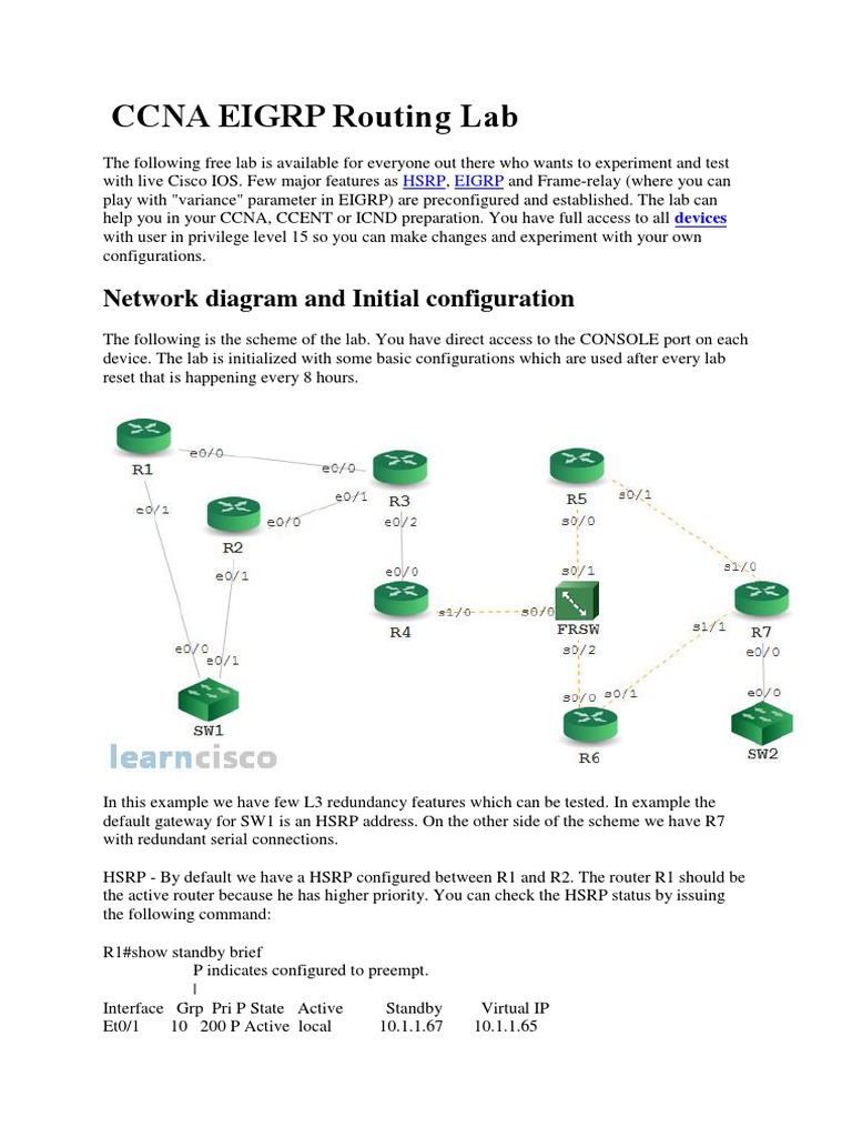 Ccna Eigrp Routing Lab Router Computing Internet Architecture