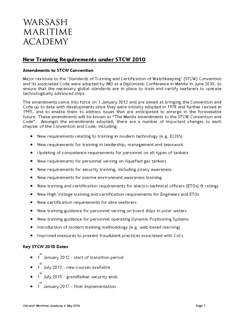 Warsash New Training Requirements Under Stcw10 | PDF | Oil Tanker ...