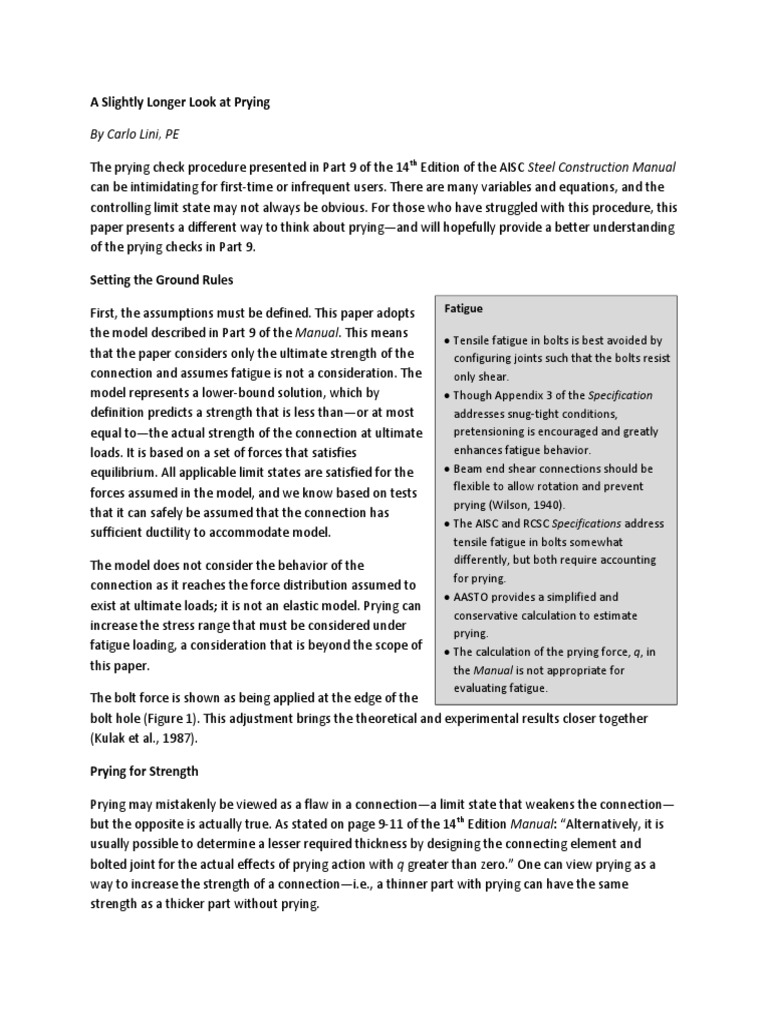 A Slightly Longer Look at Prying July 2016 | PDF | Bending | Strength ...