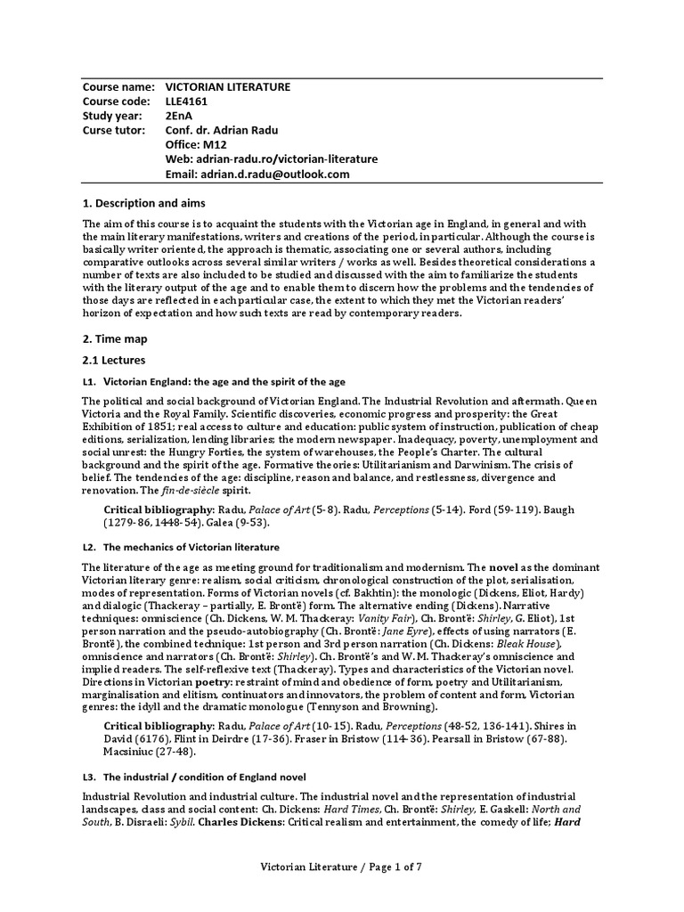 Victorian Literature Course Overview | PDF | Victorian Literature ...