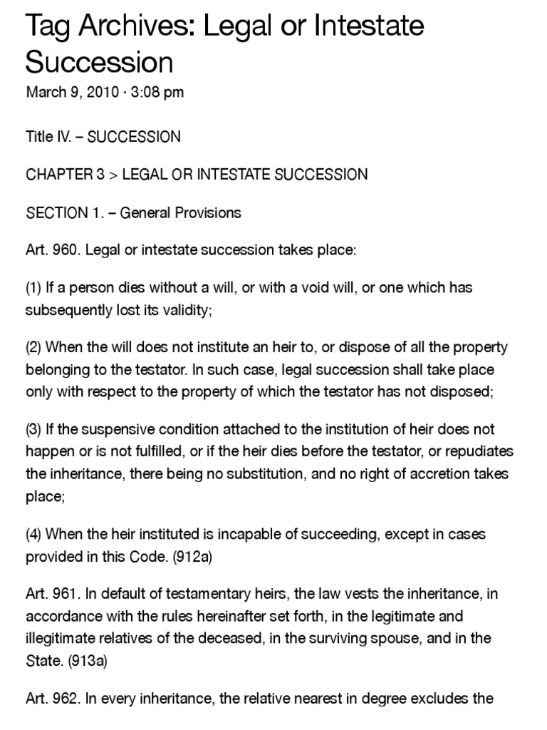 Legal or Intestate Succession in Ph | Intestacy | Legitimacy (Family Law)