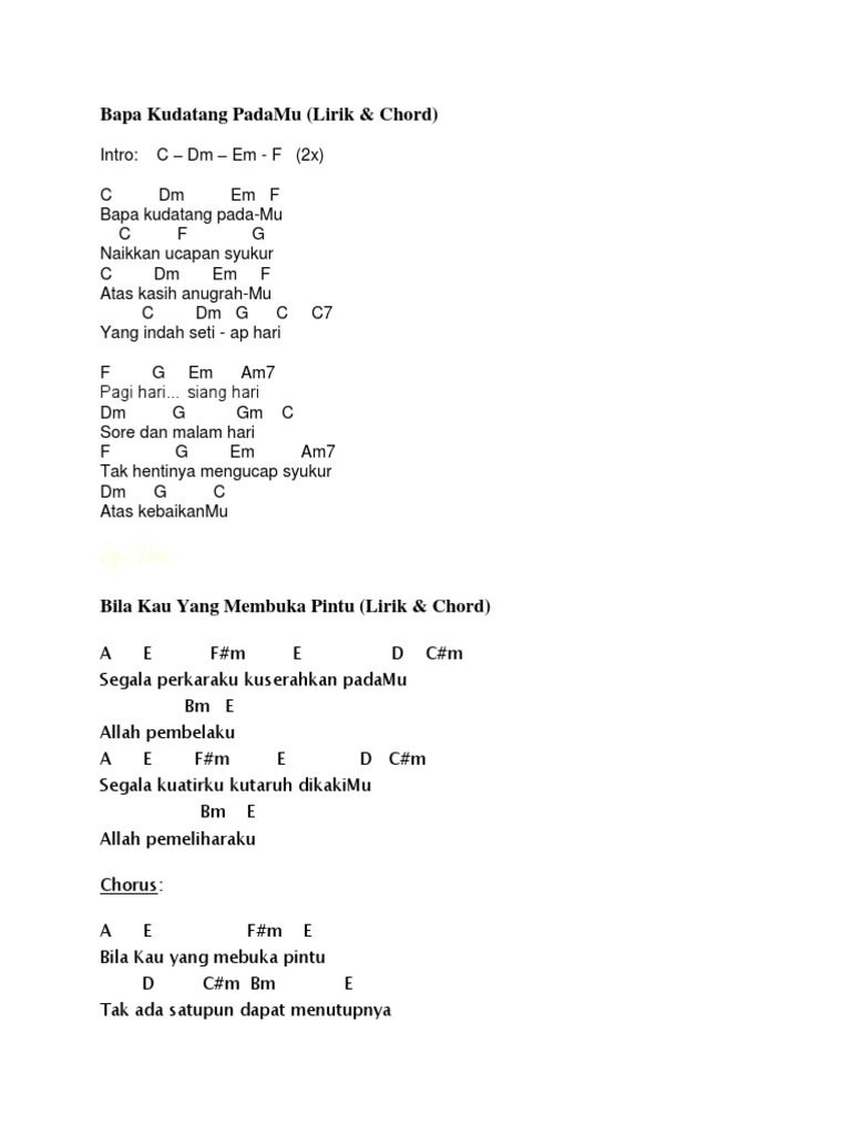 Lirik Lagu Dan Kod Bapa Ku Datang - TeaganecOlson